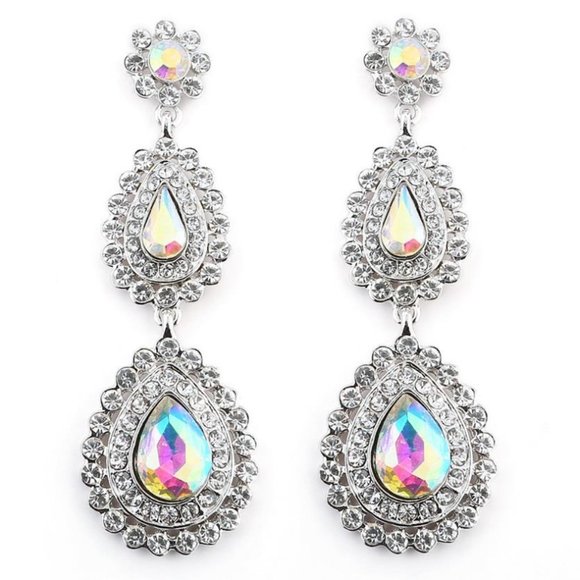 Jewelry | 275 Silver Iridescent Rhinestone Crystal Dangle Earrings ...